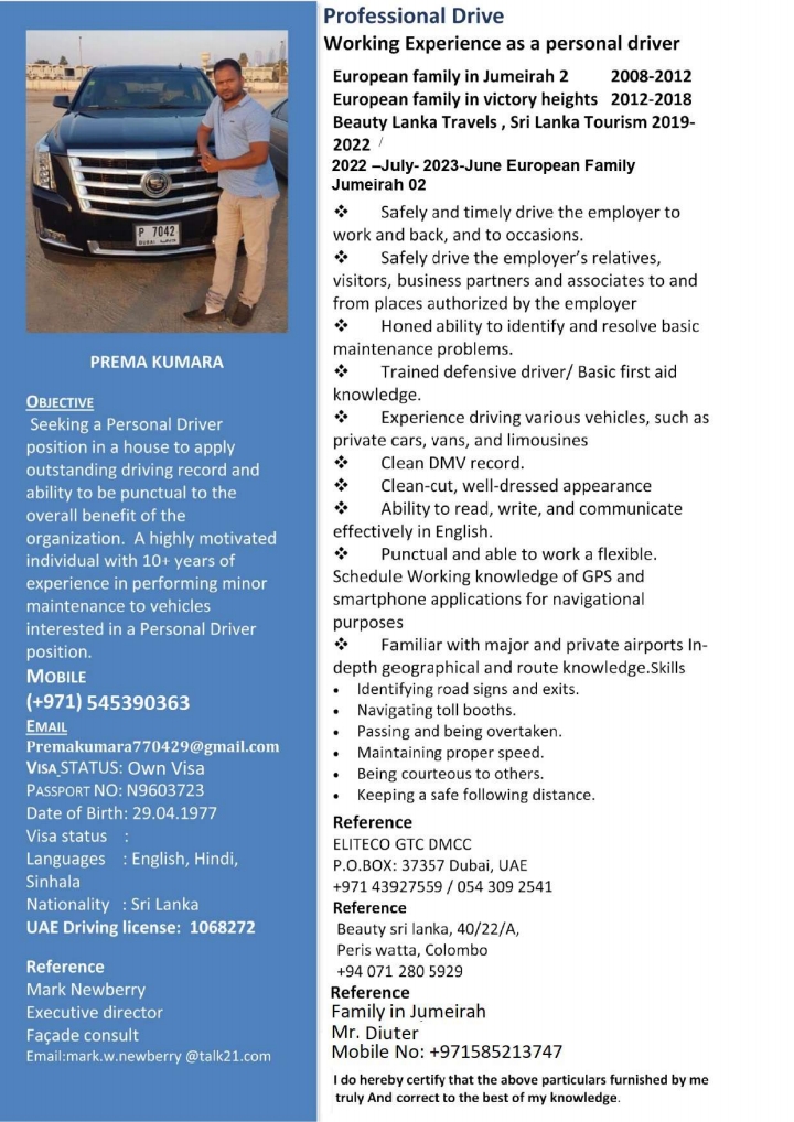 10 years experience family driver | ExpatWoman.com